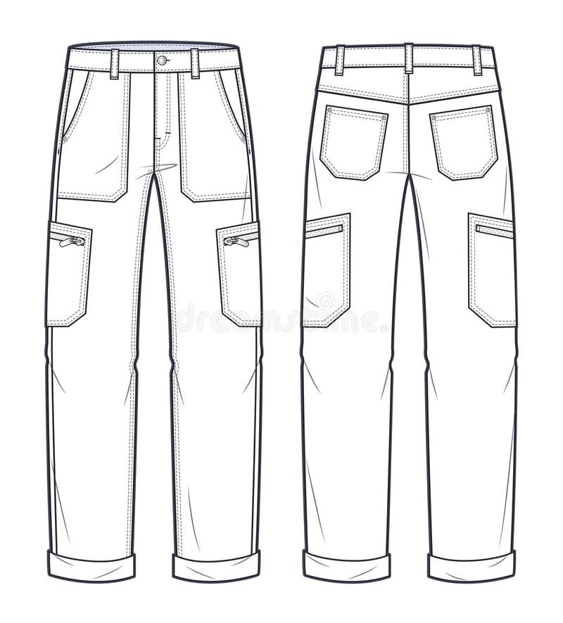Cargo Pants Jeans Pants Technical Fashion Illustration Stock Vector