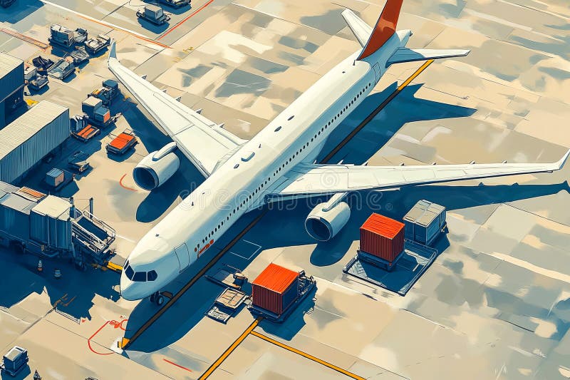 Cargo Plane at the Airport with Cargo Containers and Symbolic Map of ...