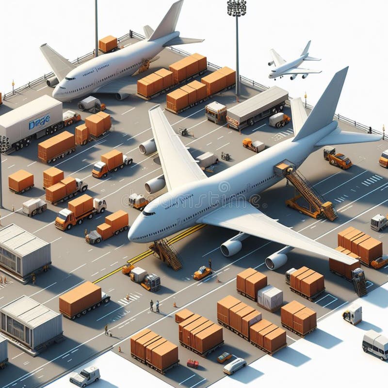 Cargo Plane at the Airport is Loading Goods for Delivery, Illustration ...