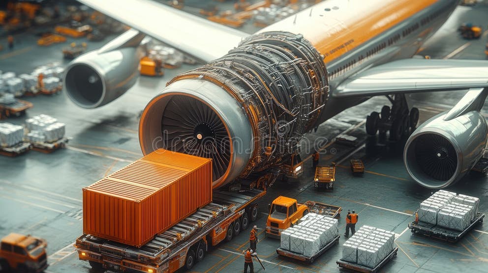 Cargo Plane Being Loaded with Containers at the Airport Stock ...