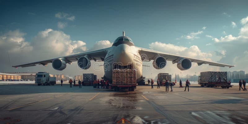 Cargo Plane Being Loaded with Freight at an Airport Stock Image - Image ...