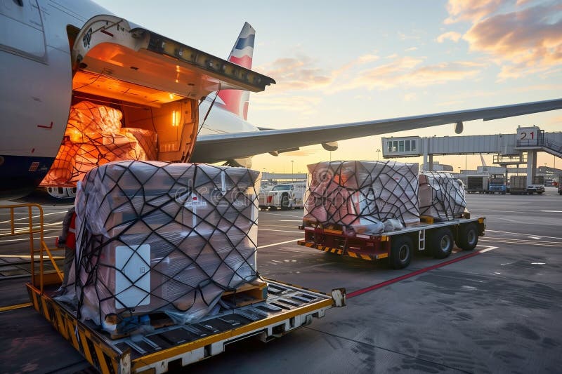 Cargo Plane Being Loaded with Pallets at a Modern Airport Stock Photo ...