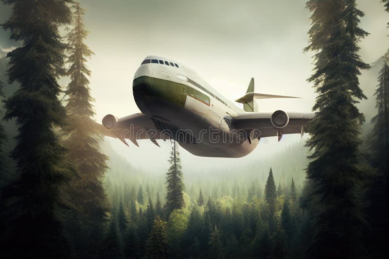 Cargo Plane Flying Over Forest, with Trees Visible through the Windows ...