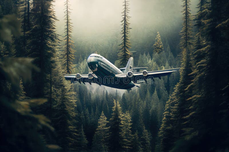 Cargo Plane Flying Over Forest, with Trees Visible through the Windows ...