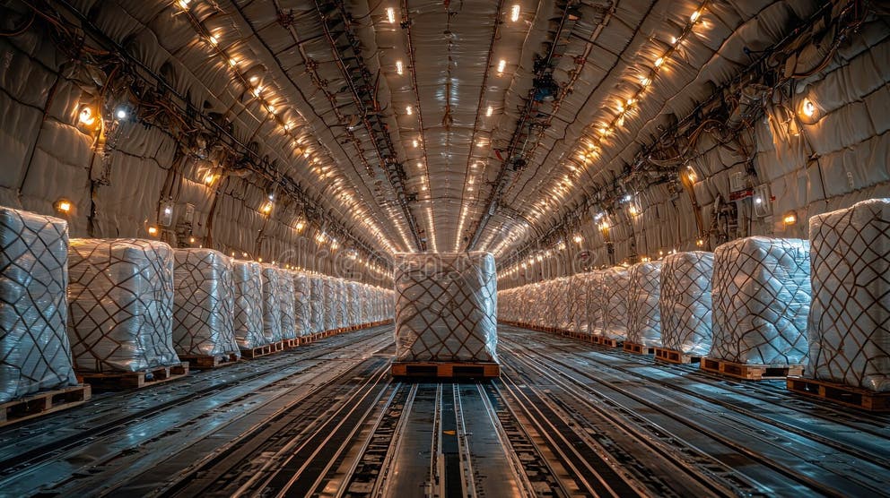 Cargo Plane Interior Filled with Packed Pallets Stock Illustration ...