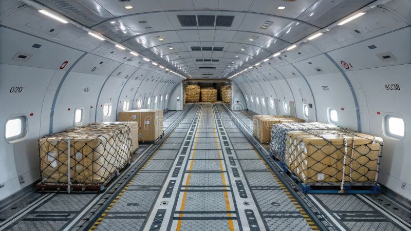 Cargo Plane Interior with Securely Loaded Packages Stock Illustration ...