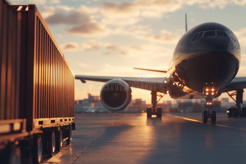 Cargo Plane Loading at Airport during Sunset Stock Image - Image of ...