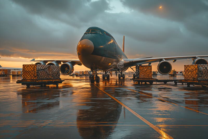 Cargo Plane Loading Containers with Goods Stock Illustration ...