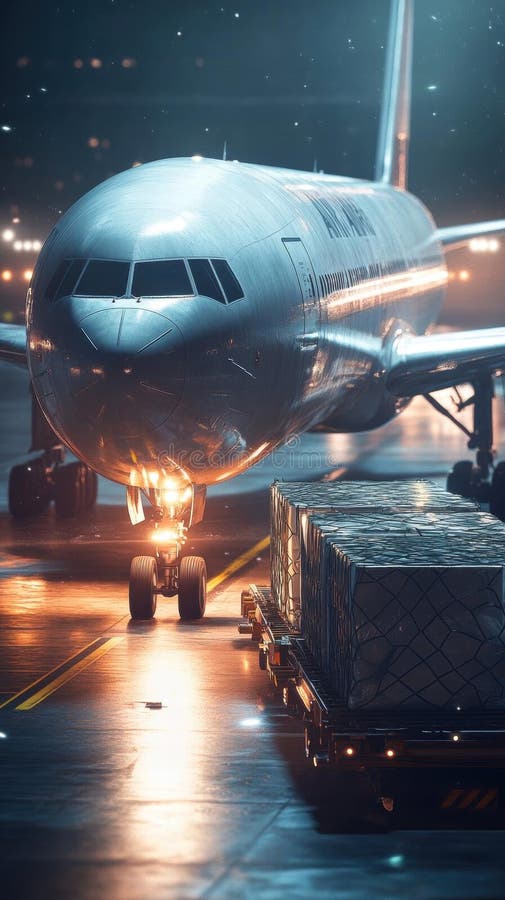 Cargo Plane Loading Up for Takeoff at Night Stock Photo - Image of ...
