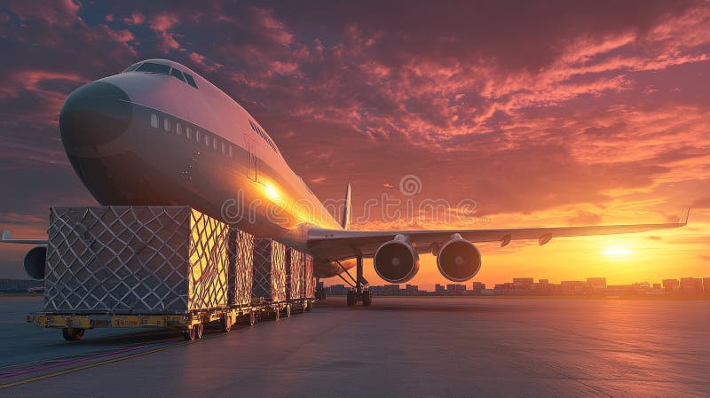 Loading Cargo Plane Outside Air Freight Logistic. Airmail Shipping ...