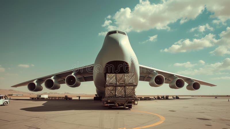 Cargo Plane Ready for Loading on the Airfield Stock Image - Image of ...