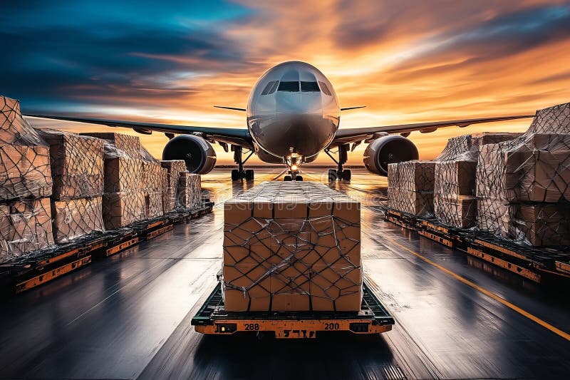 Cargo Plane Ready for Takeoff with Packages Stock Illustration ...