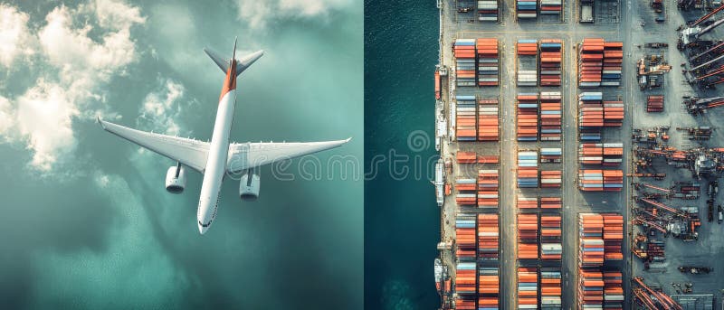 Cargo Plane Soaring Over Vibrant Ocean, Showcasing Global Logistics ...