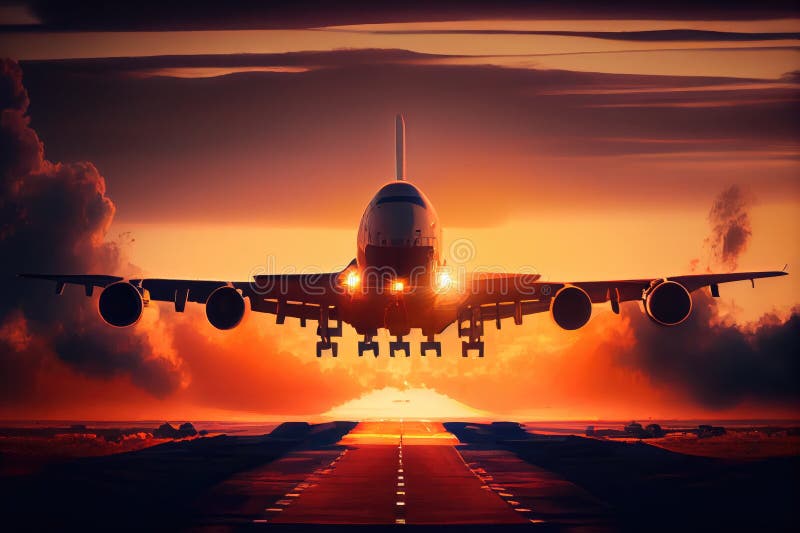 Cargo Plane, Surrounded by the Warmth and Light of Sunrise, Taking Off ...