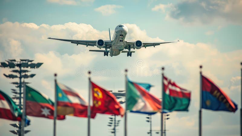 Cargo Plane Taking Off with a Backdrop of Multiple Stock Illustration ...