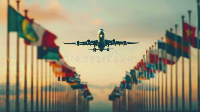 Cargo Plane Taking Off with a Backdrop of Multiple Stock Illustration ...