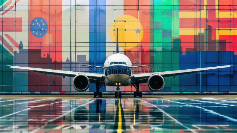Cargo Plane Taking Off with a Backdrop of Multiple Stock Illustration ...