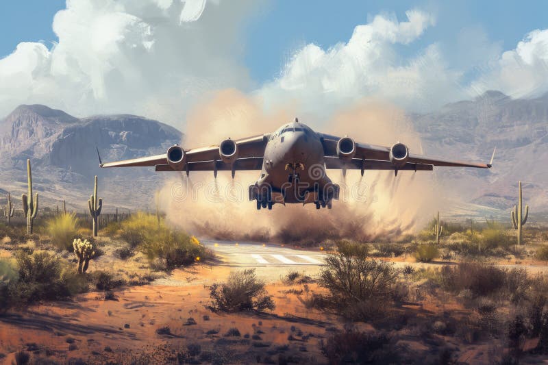 Cargo Plane Taking Off from a Runway in the Desert. the Plane is ...