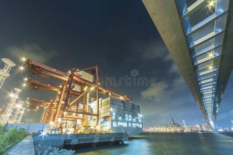 Cargo port and bridge stock photo. Image of import, infrastructure ...