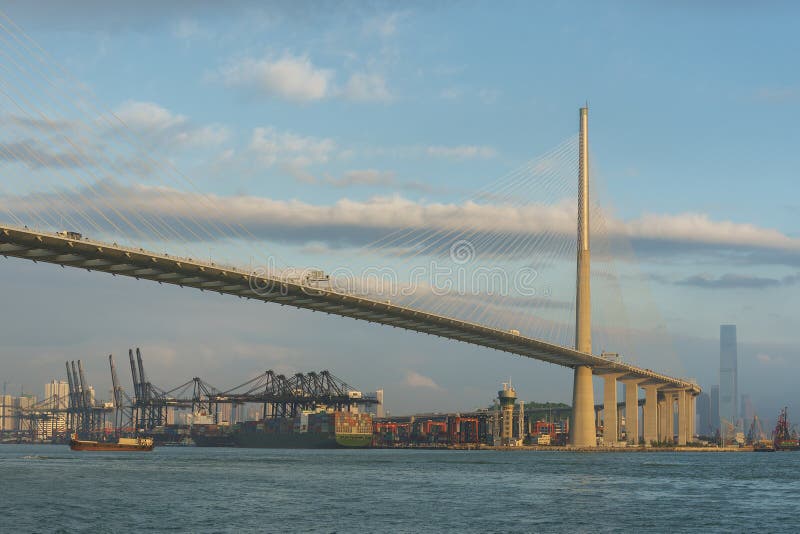 Cargo Port and Bridge in Hong Kong Stock Photo - Image of logistics ...
