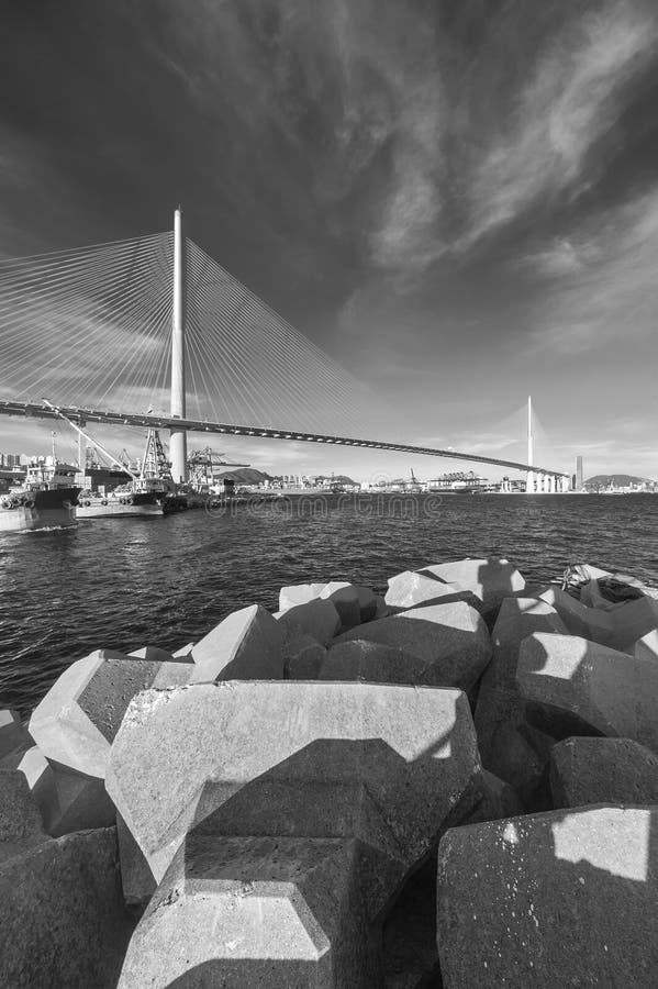 Cargo port and bridge stock image. Image of deliver - 201491163