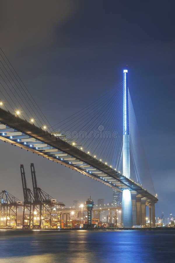Cargo Port and Bridge in Hong Kong City Stock Photo - Image of crane ...