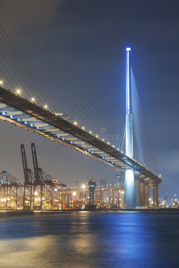 Cargo Port and Bridge in Hong Kong City Editorial Stock Image - Image ...