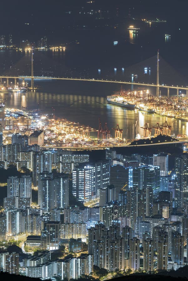 Cargo Port and Bridge in Hong Kong City Stock Image - Image of business ...