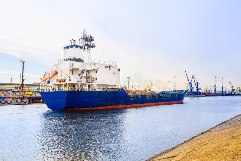 Cargo Port. the Cargo Ship Blue Color. Side View Stock Image - Image of ...