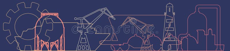 Cargo Port Concept. Illustration for Web Banner or Header. Thin Lines ...