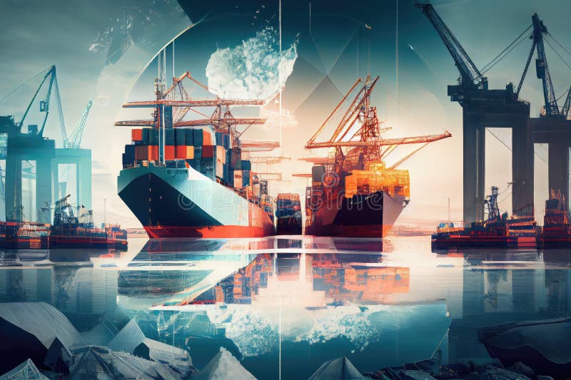 Cargo Port, with Container Ships and Cranes in the Background, Creating ...