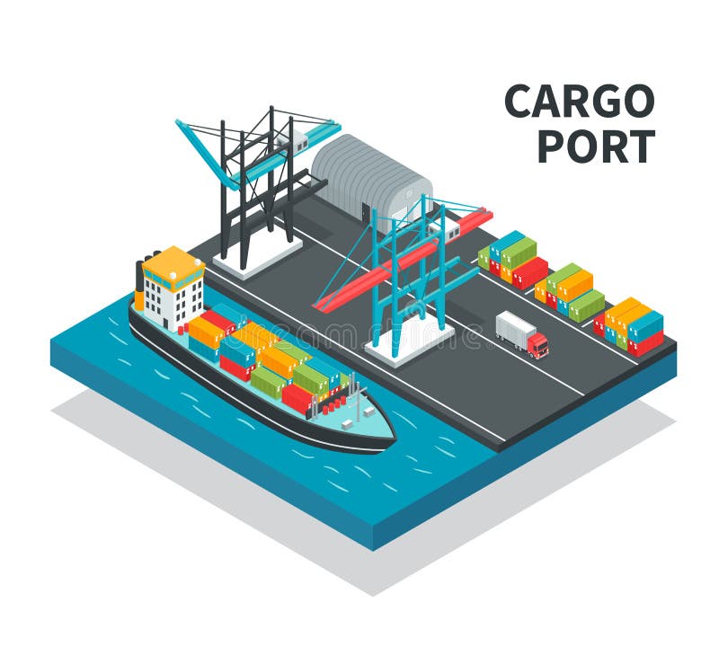 Cargo Port Isometric Composition Stock Vector - Illustration of ocean ...