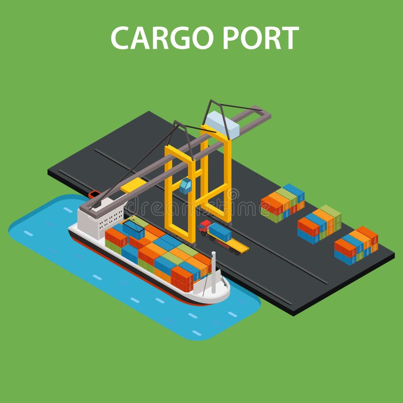 Cargo port isometric stock vector. Illustration of delivery - 210879019