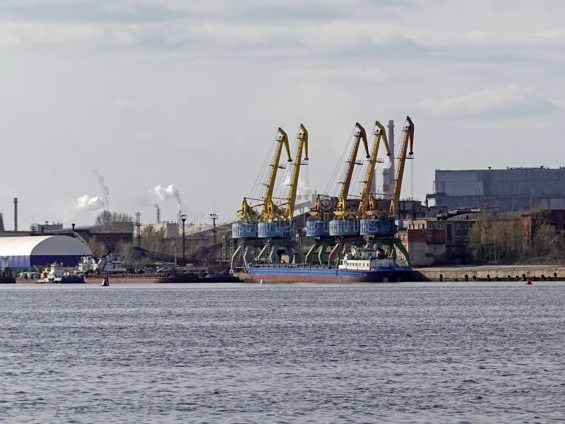 Cargo Port for Unloading Ships, Russia Cherepovets. Stock Photo - Image ...