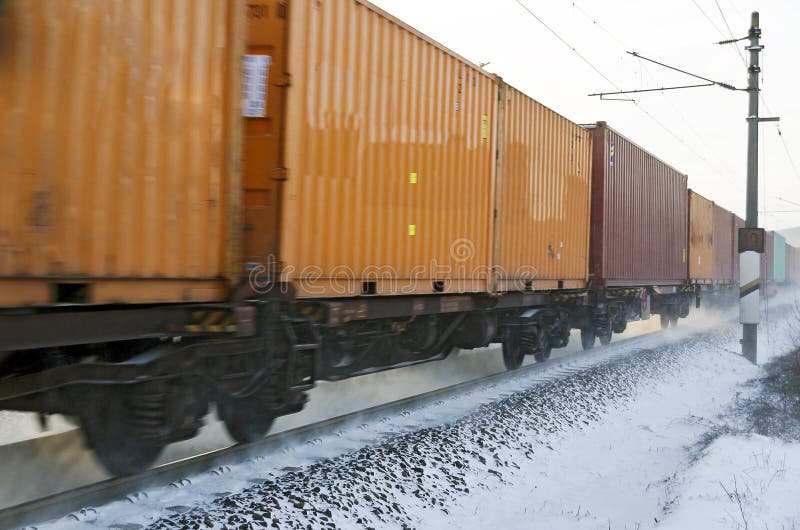 Blue container train stock image. Image of rail, diesel - 12121701
