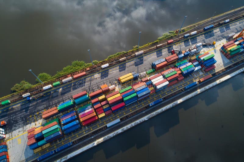 Cargo River Harbour with Shipping Containers. Stock Photo - Image of ...