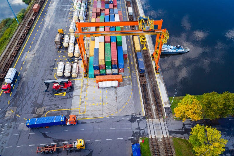 Cargo River Harbour with Shipping Containers. Stock Photo - Image of ...