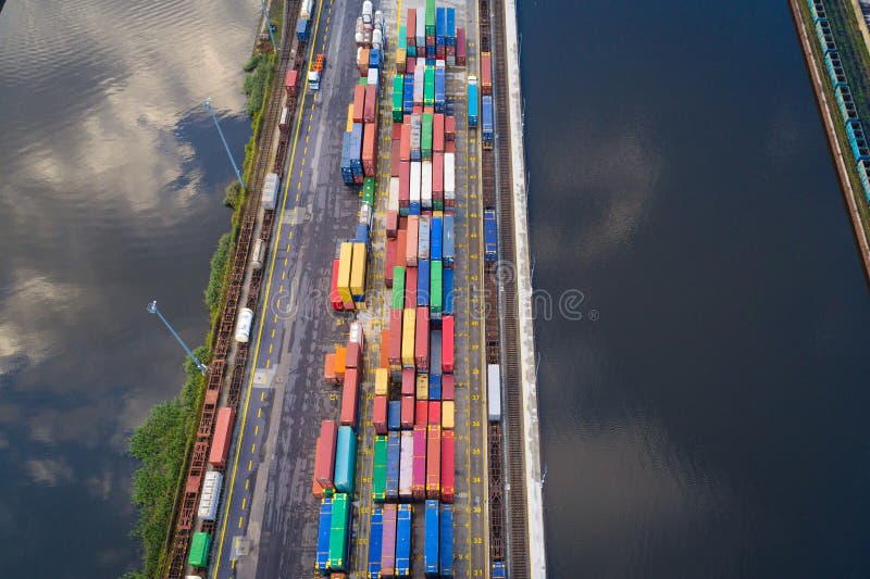 Cargo River Harbour with Shipping Containers. Stock Photo - Image of ...