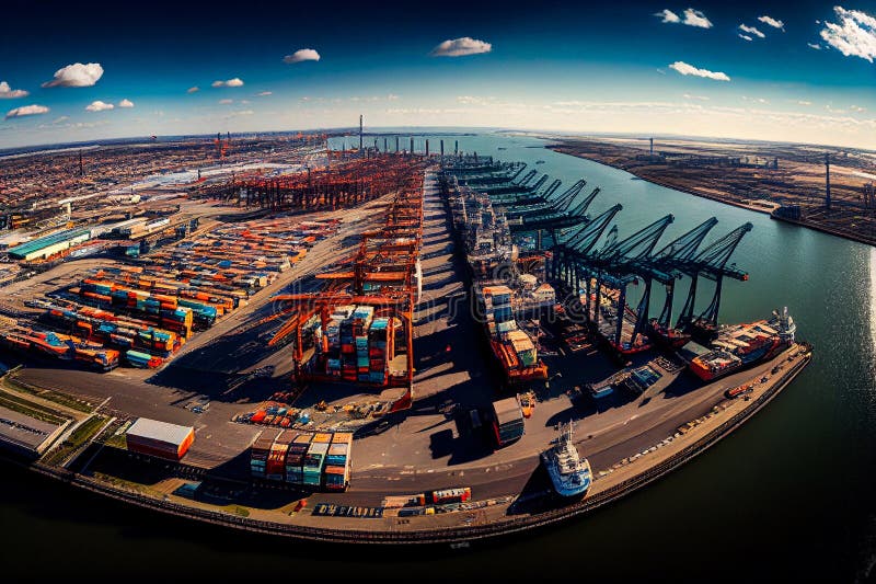 Cargo Sea Port with Cargo Freight Ships, Harbour Port Cranes Stock ...