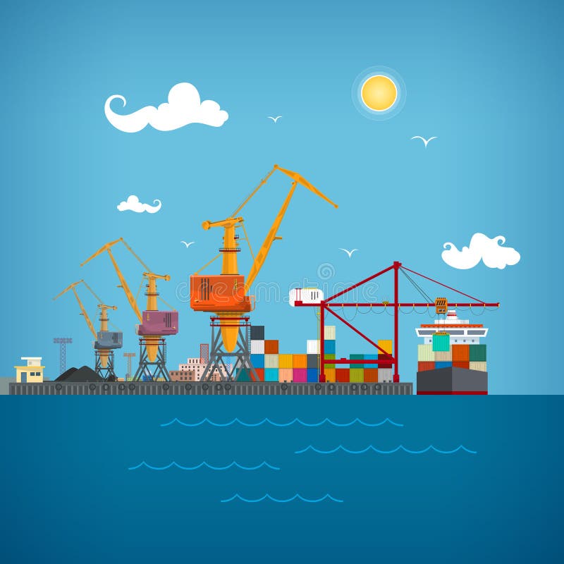 Cargo Sea Port , Vector Illustration Stock Vector - Illustration of ...