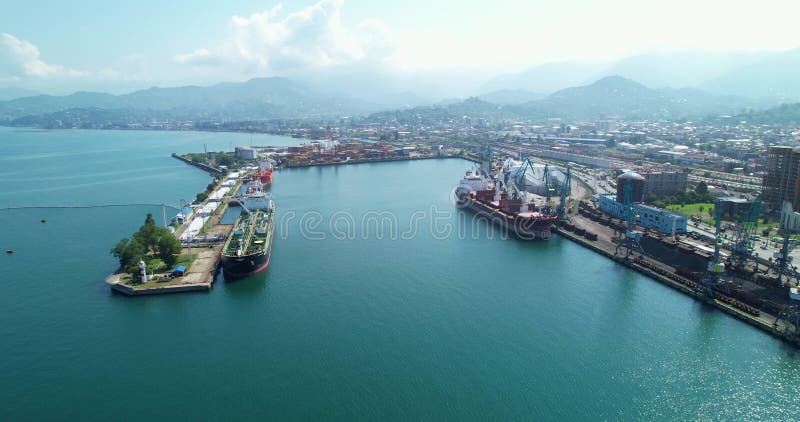 Cargo seaport aerial view stock footage. Video of industry - 261565314
