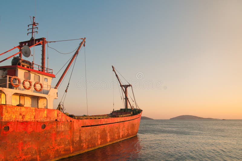 Cargo Ship stock photo. Image of water, ship, small, dawn - 26140644