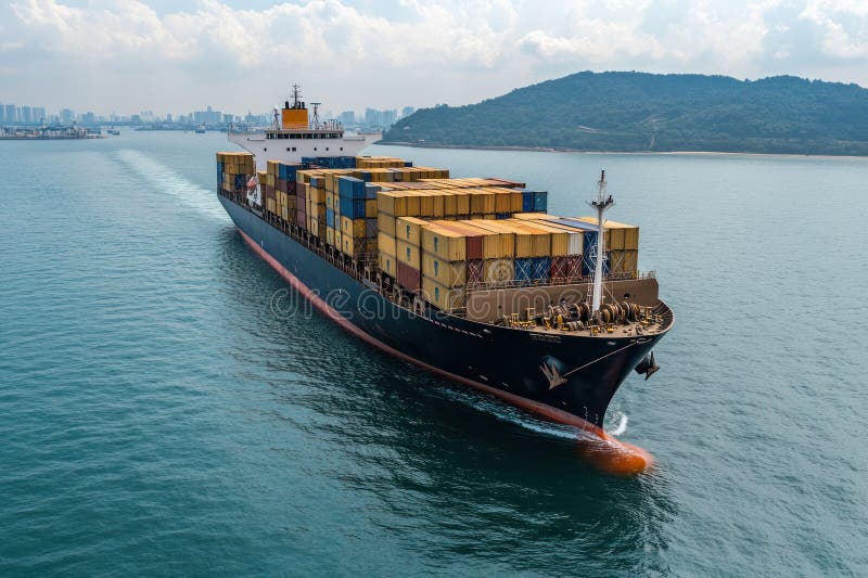Cargo Ship Arriving at Port for Import with Goods from Overseas Stock ...