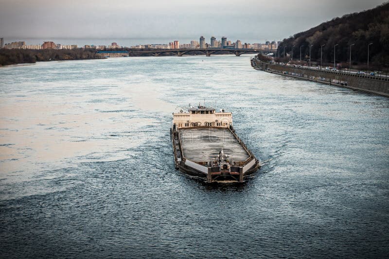 Cargo Ship Barge Loaded with Sand on the River Stock Photo - Image of ...