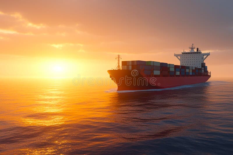 A Cargo Ship with a Beautiful Sunset . AI Generated Stock Illustration ...