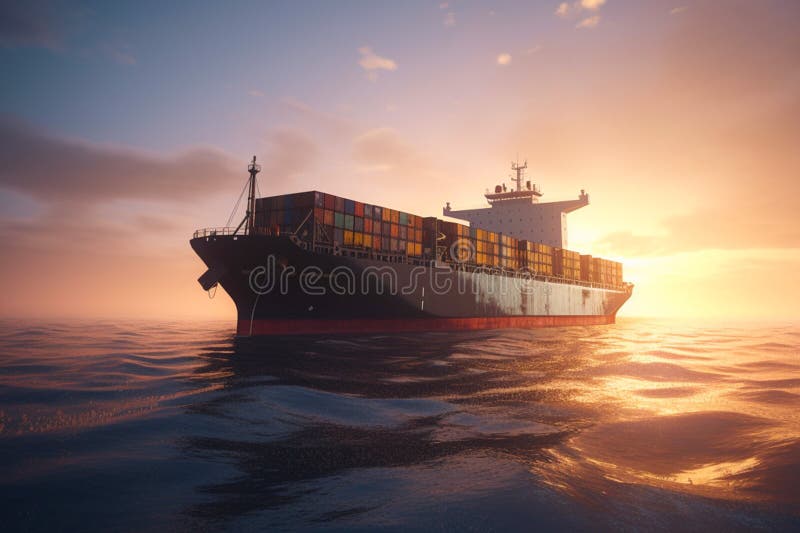 A Cargo Ship with a Beautiful Sunset . AI Generated Stock Illustration ...