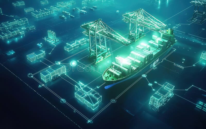 A Cargo Ship Being Loaded with Containers at a Modern Port Using ...