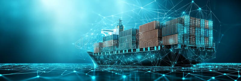 Cargo Ship on Blue Abstract Background, Logistics, Supply Chain and ...