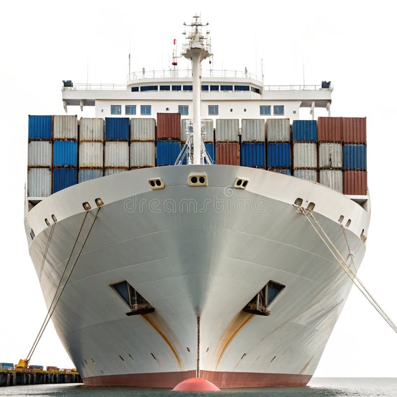 Cargo Ship Bow with Containers Isolated on White Background Stock ...