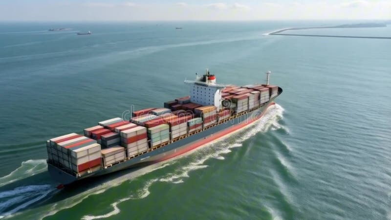 Cargo Ship Moving through Ocean with Container Load Stock Footage ...
